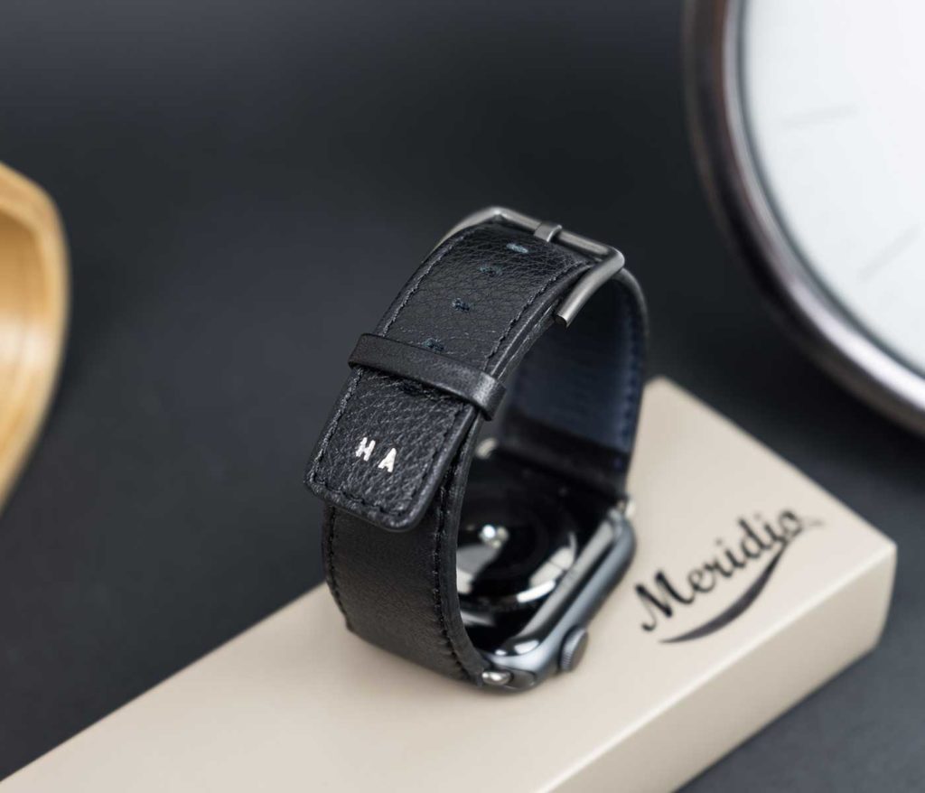 Ink Apple watch black nappa band handmade in Italy | Meridio