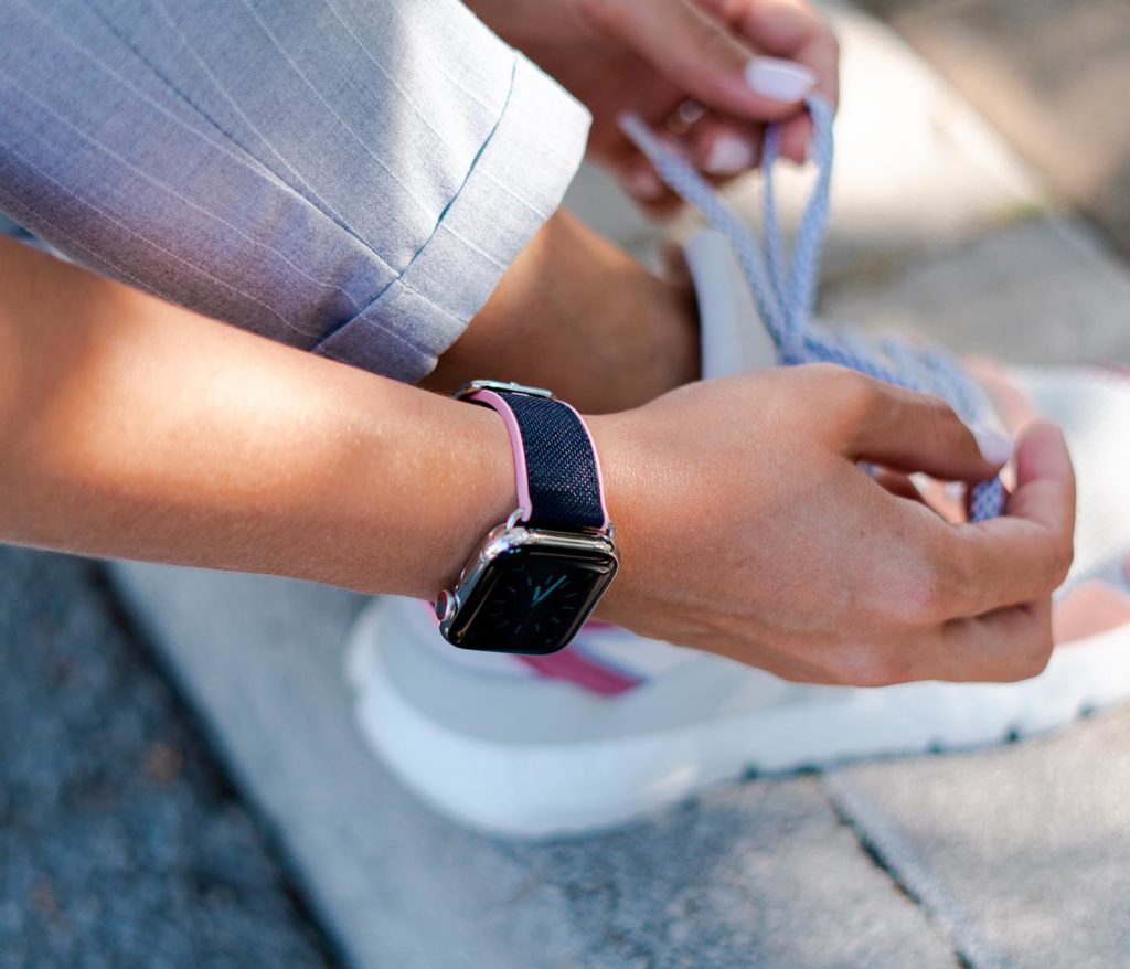 Blue Abyss Apple watch natural rubber band with pink lining | Meridio