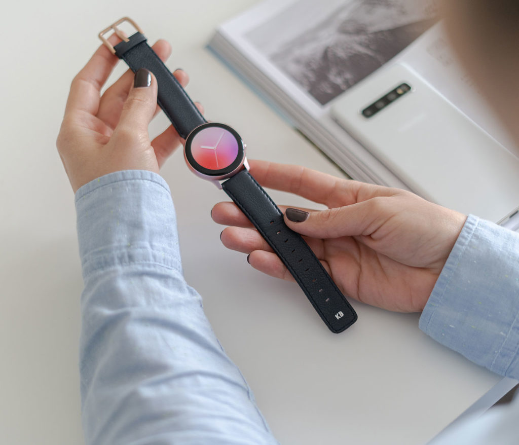 Mediterranean Blue Galaxy watch active nappa leather band handmade in ...